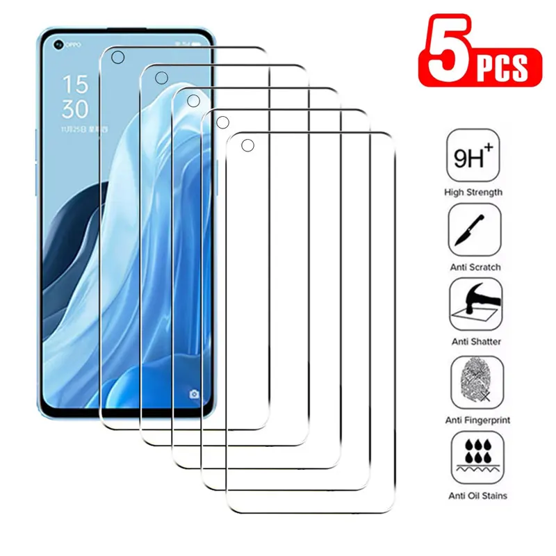 Protector de pantalla de vidrio templado HD, 5 piezas, para OPPO Reno 8 7 Pro Plus 7Z 5 Lite A74 ...