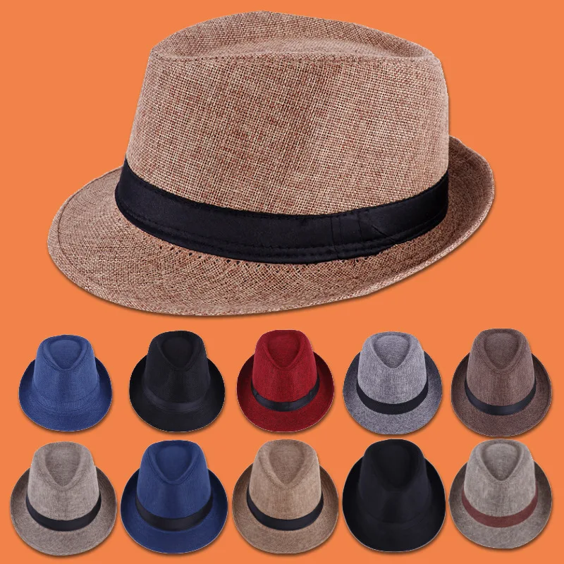 Fedora-de-algod-n-y-lino-para-hombre-sombrero-de-Color-s-lido-estilo ...