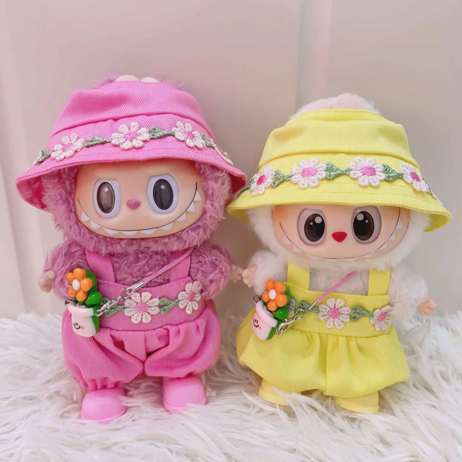 17cm Labubu Doll Clothes Daisy Overalls with Cactus Charm Colorful ...