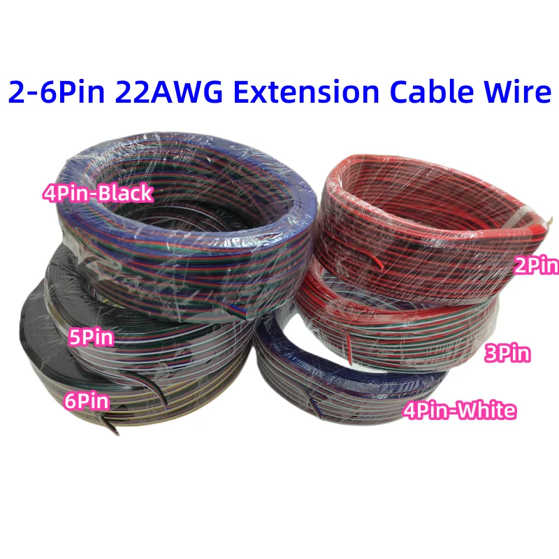 10/20/30/50/100m 2pin 3pin 4pin 5Pin 6pin 22AWG Extension Cable Wire ...
