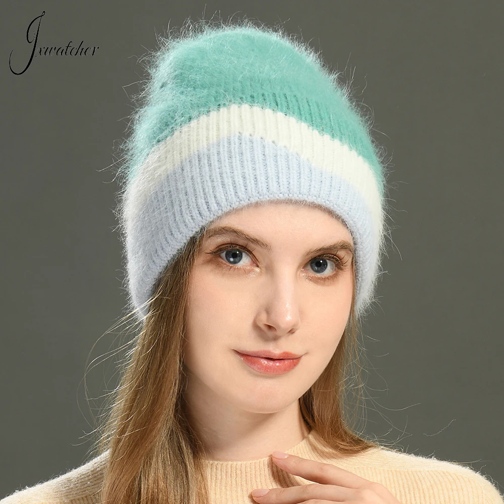 Jxwatcher-Long-Rabbit-Fur-Beanie-Hat-For-Women-Winter-Warm-Knitted-Angora-Beanies-Ladies-Fashion ...