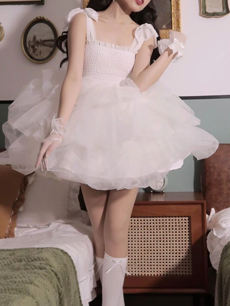 White-Lace-Kawaii-Cute-Dress-Women-Bow-France-Elegant-Party-Mini-Dress ...