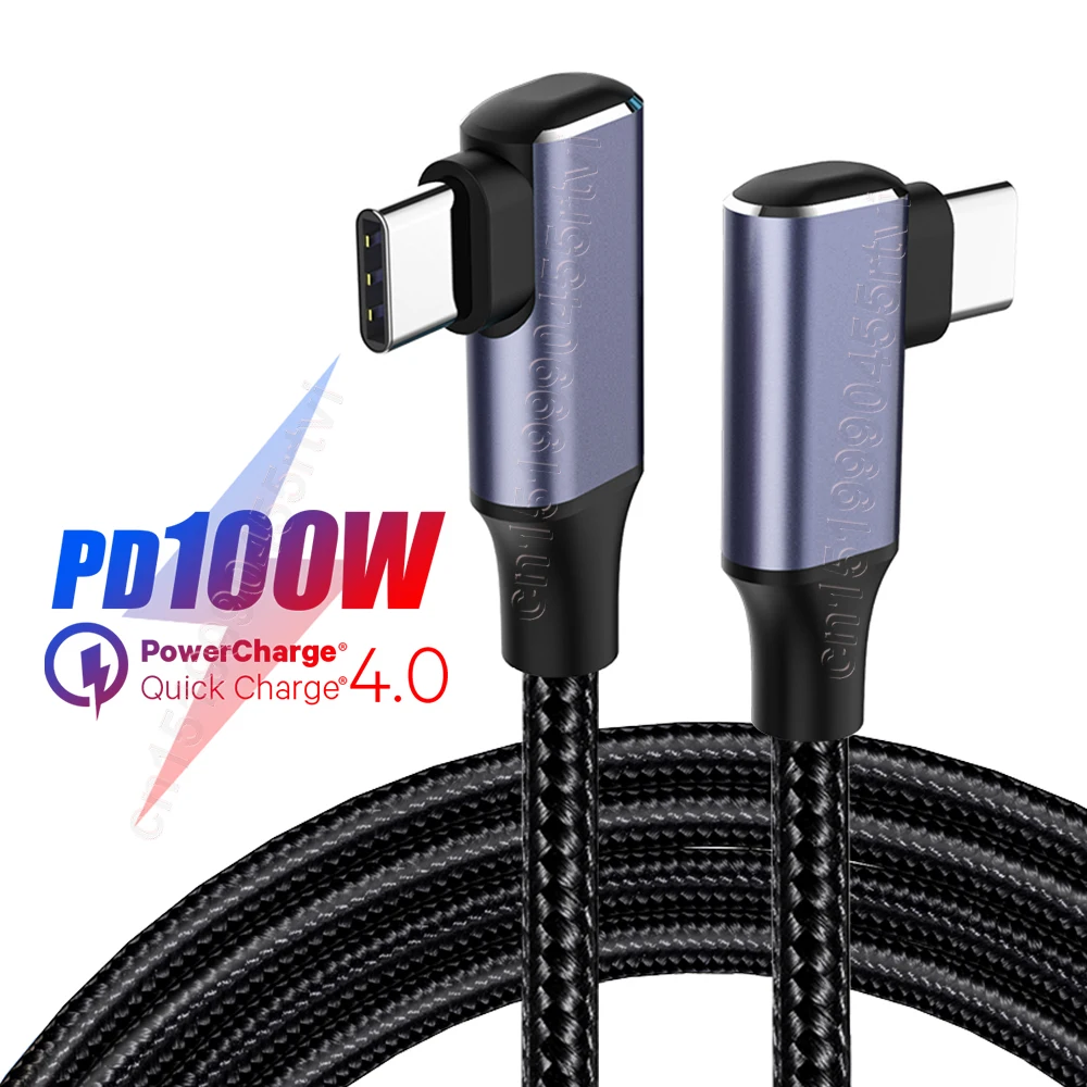 Cabo duplo do cotovelo usb pd100w usb c para o tipo c carregador rápido cabo para xiaomi samsung ...
