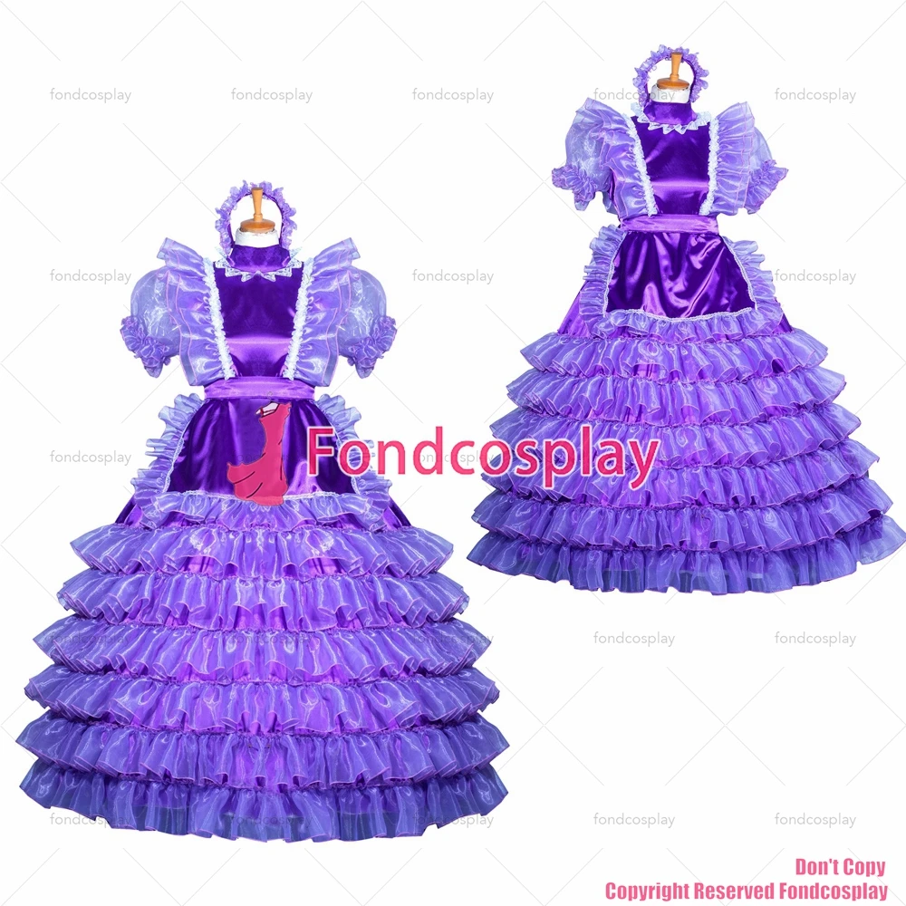 Fondcosplay erwachsene sexy kreuz dressing sissy maid lange Lila Satin organza kleid ...