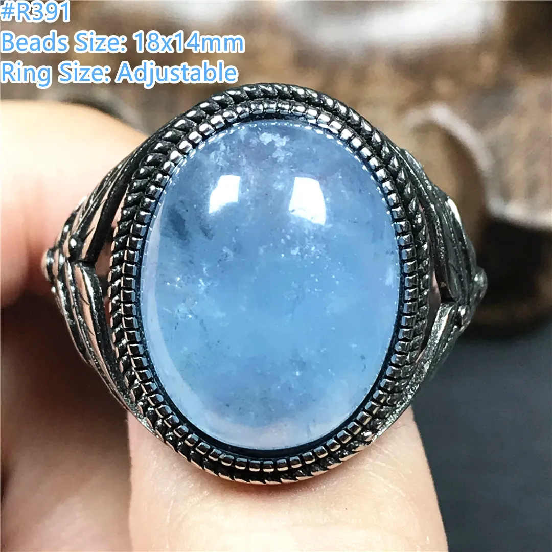 Natural-Ocean-Blue-Aquamarine-Stone-Ring-Jewelry-For-Man-Oval-Beads ...