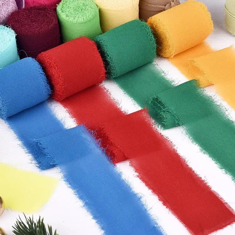 Атласная шифоновая шелковая лента ручной работы с потертостями, 5 м ...