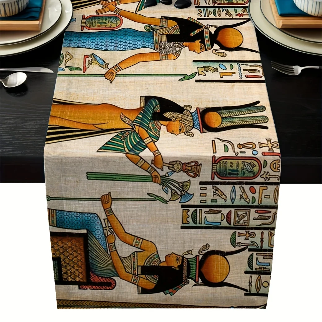 Ancient-Egyptian-Mural-Ethinic-Linen-Table-Runner-Holiday-Decorations ...