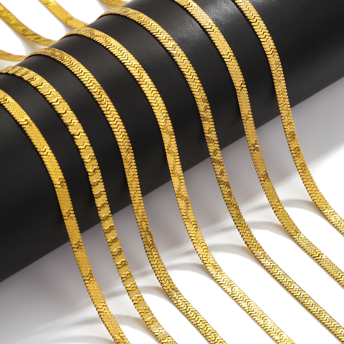 1 M Stainless Steel Textured Snake Curb Chains Embossing 4mm PVD Gold ...