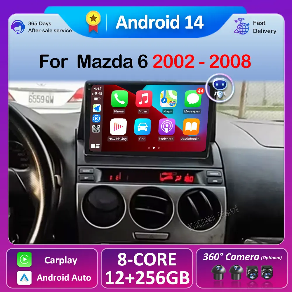 Radio de Auto con Android 14 para Mazda 6 2002-2008, Estéreo Multimedia ...