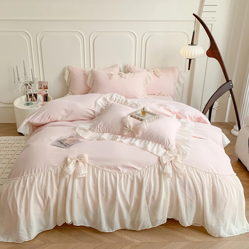 Pink-Romantic-French-Princess-Bedding-Set-Lace-Ruffles-Bow-Bedding-Set ...