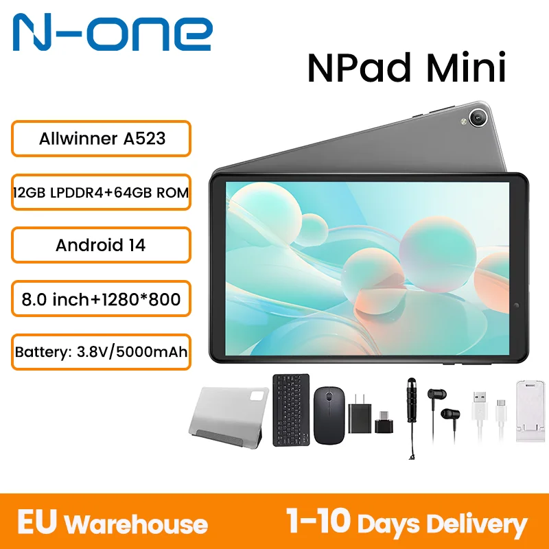 N-one NPad Mini Tablet 8 "1280*800 IPS Sreen Android 14 (4 + 8)GB ...