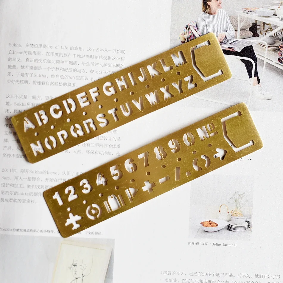 Vintage Brass Metal Multifunctional Bookmark Stencil Ruler DIY Tool ...