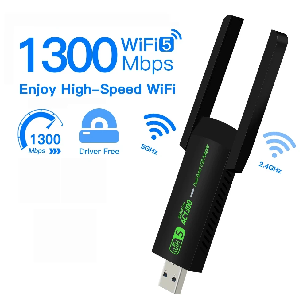واي فاي 5 AC1300 USB واي فاي محول ثنائي النطاق 2.4G 5G 1300Mbps واي فاي ...