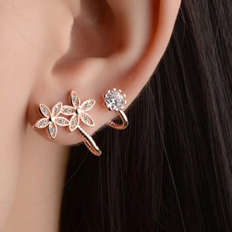 Huitan-Aesthetic-Flowers-Ear-Cuff-Earrings-for-Women-Fake-Piercing ...