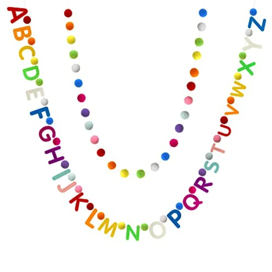 2 Pieces Alphabet Garland Rainbow ABC Wall Decor Colorful Pom Pom ...