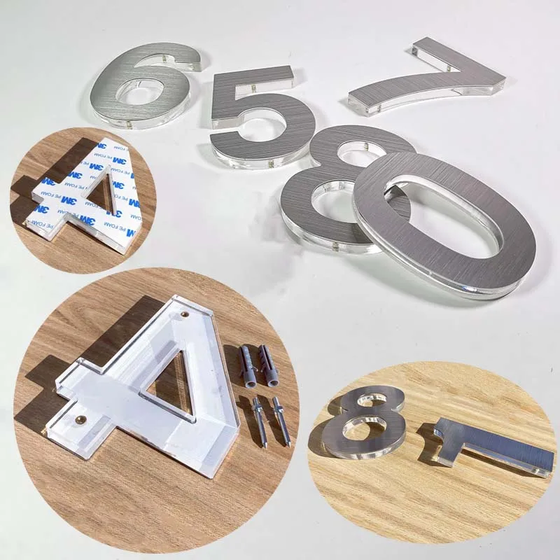 12cm Stainless Steel Self-adhesive House Numbers Outdoor Street Address ...