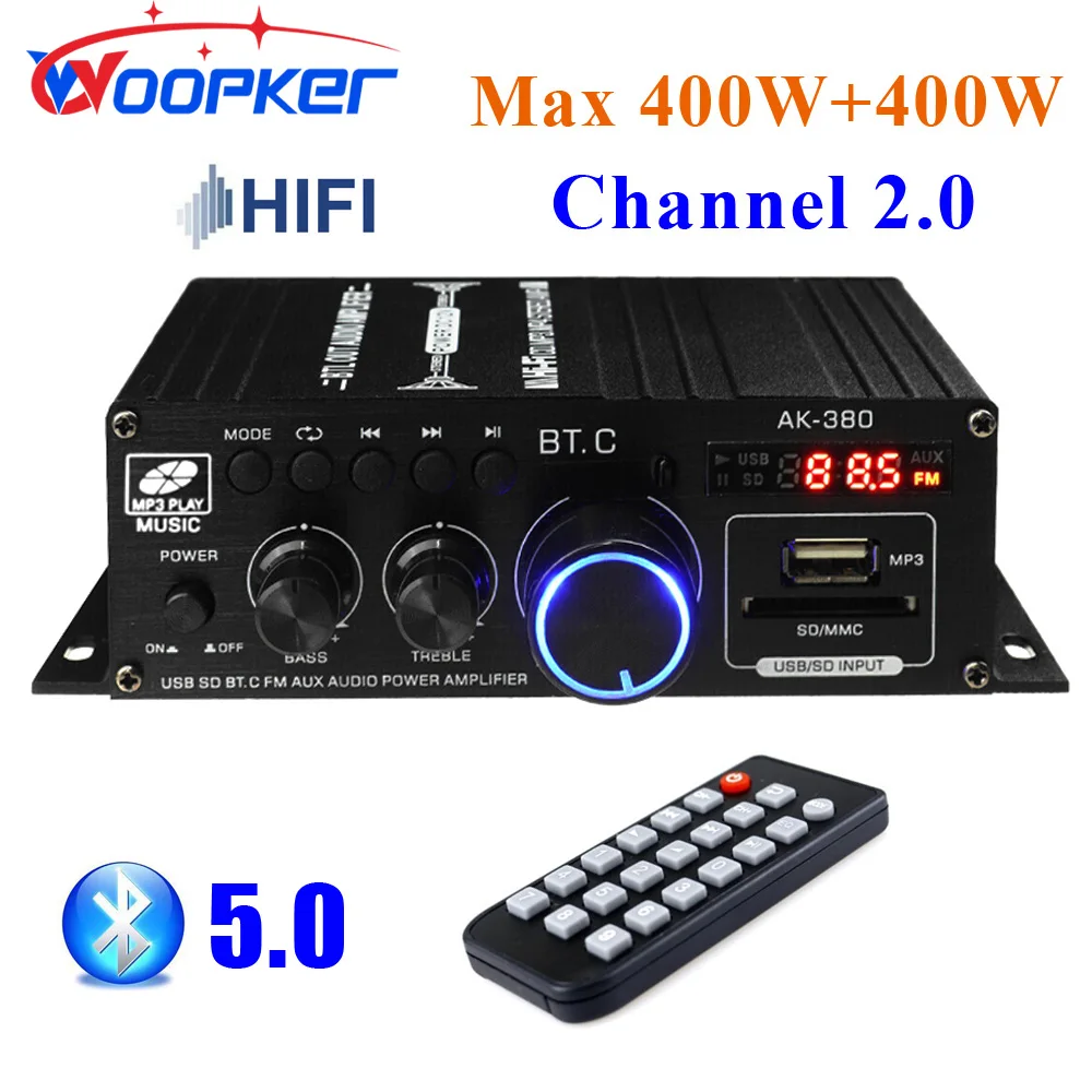 Woopker-AK-380-Bluetooth-5-0-HiFi-Power-Amplifiers-400Wx2-Stereo-Audio ...