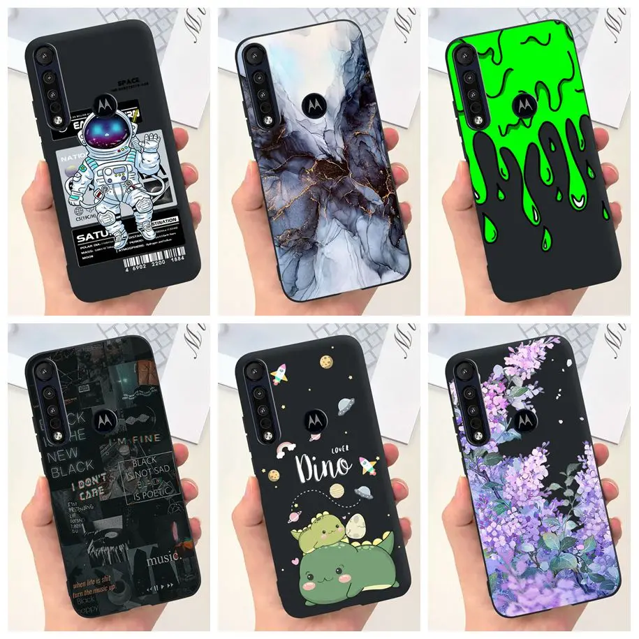 For Motorola One Macro Case New Fashion Flower Marble Fundas Black Soft ...