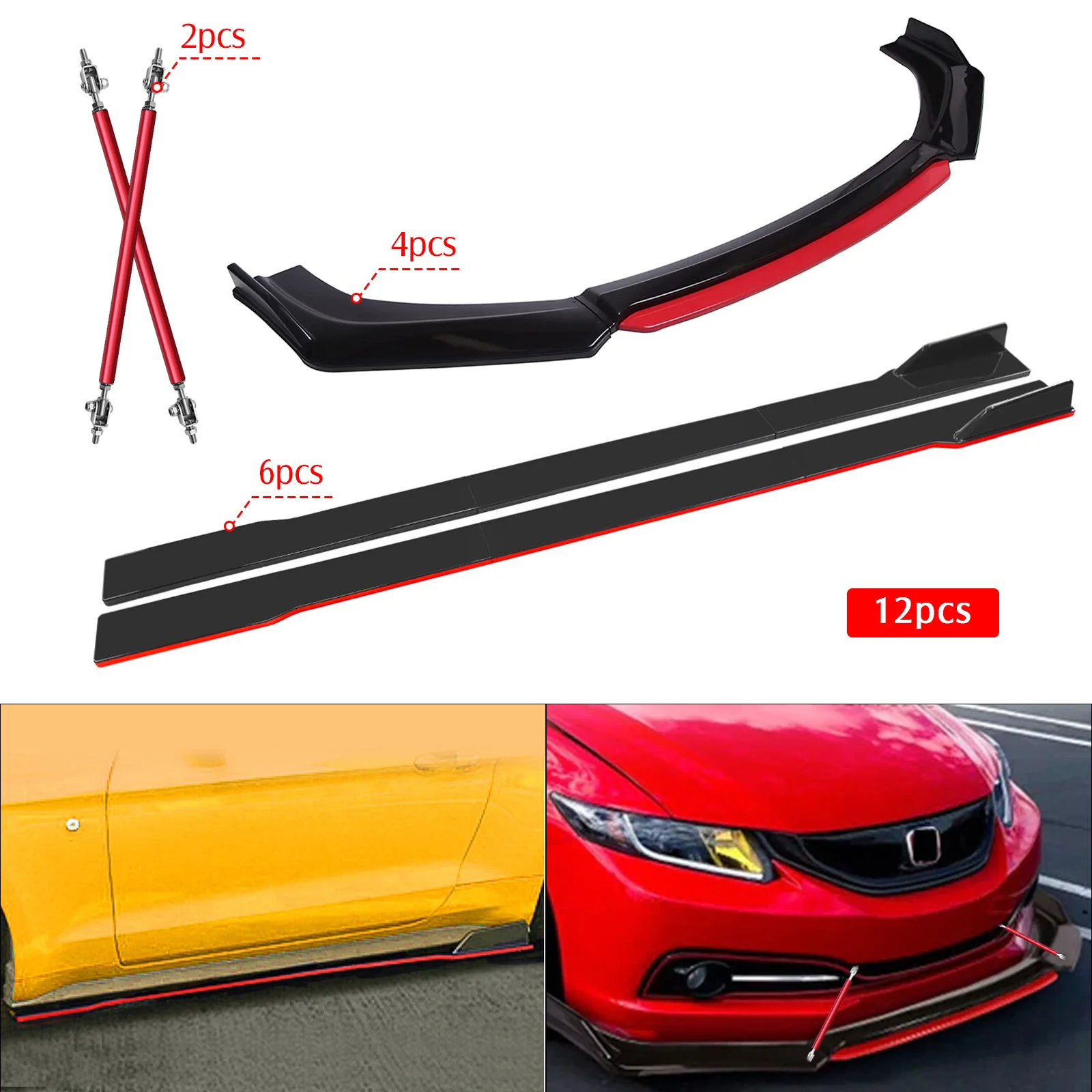 4PCS-Universal-Car-Front-Bumper-Lip-Body-Lip-Splitter-2Pcs-200mm-Front ...