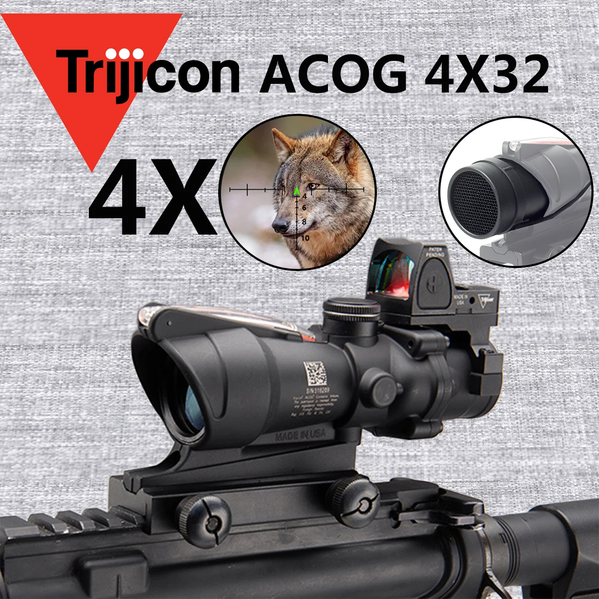 Trijicon-ACOG-4X32-4X-Magnifier-Real-Fiber-Optics-Red-Green-Dot-Rifle ...