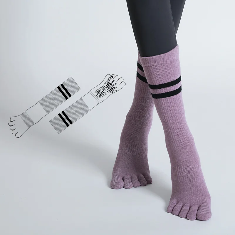 Women Mid-tube Non-Slip Five Toe Pilates Socks Breathable Fitness ...