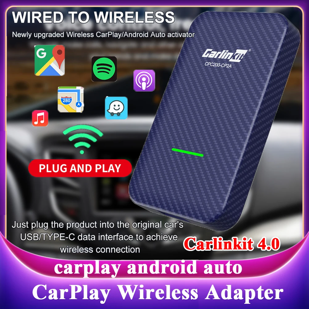 Carlinkit 4.0 유선 무선 카플레이 어댑터 IOS 자동 동글 자동차 멀티미디어 플레이어 액티베이터, 2 인 1 OTA ...