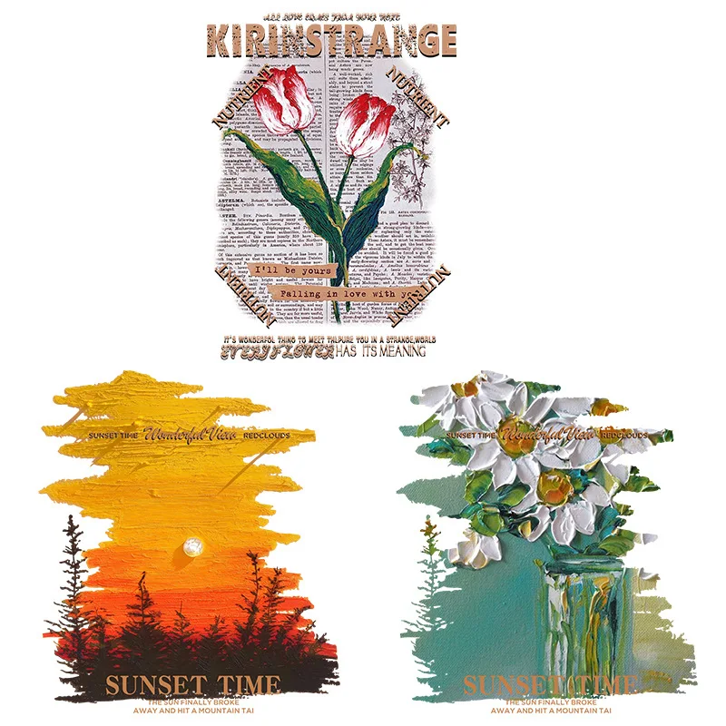 Twilight-Scenery-Rose-Letter-Little-Daisy-Hot-Stamping-Heat-Transfer ...