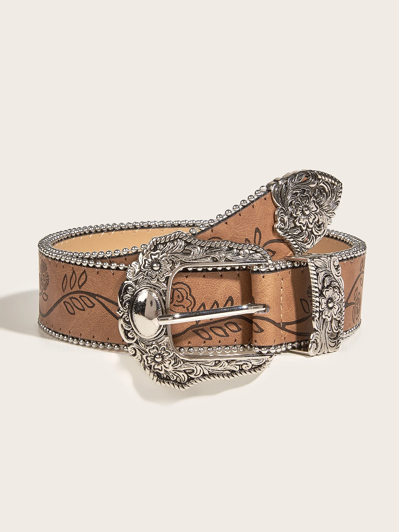 Western-Style-Brown-Patterned-Beaded-Women-s-Belt-With-Tassel-Embossed ...