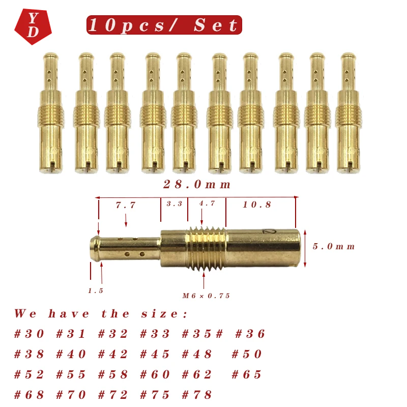 10 Pcs a Set Motorcycle Carburetor Injector Nozzle Main Jet Carburetor ...