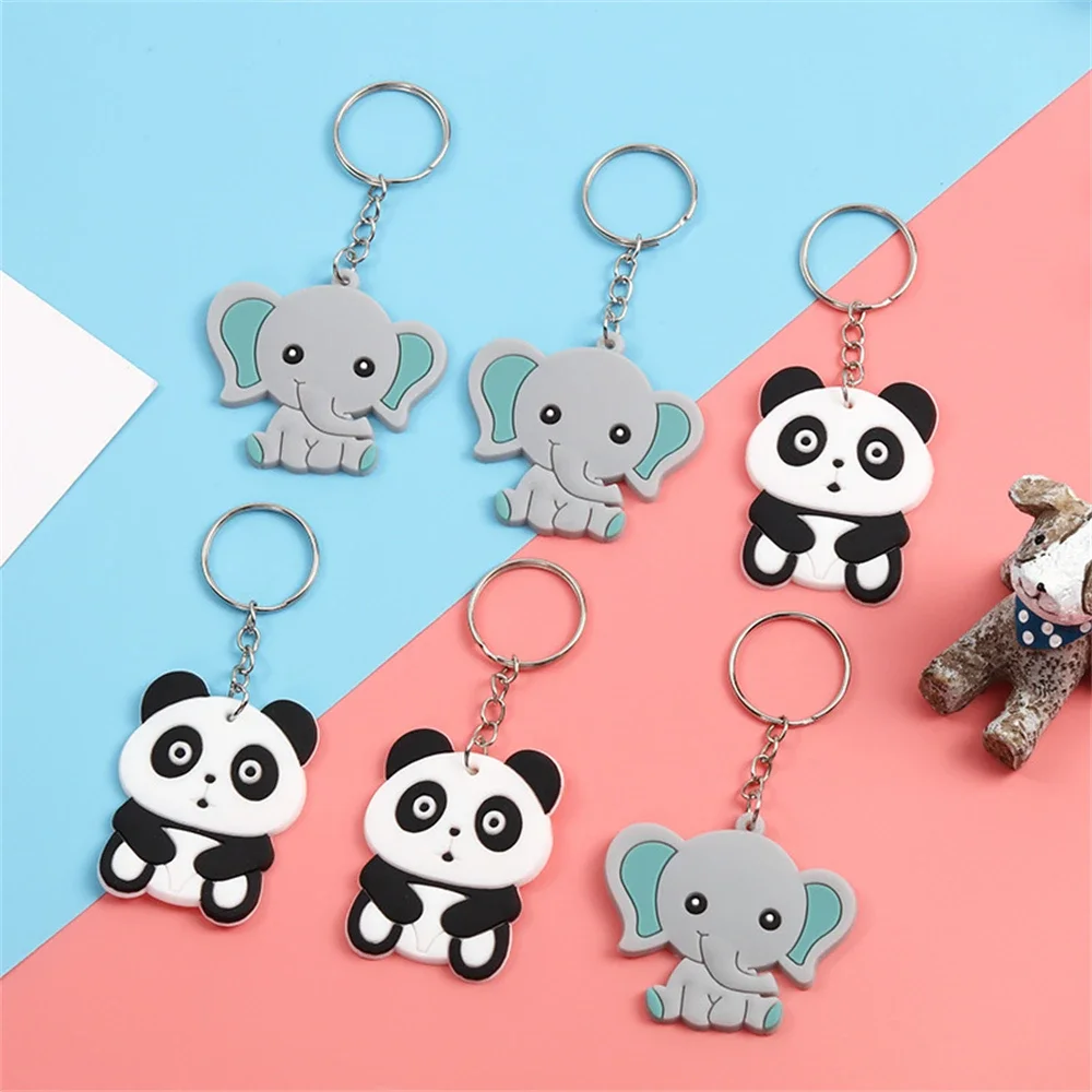 Cute Elephant Panda Cow Pattern Keychain Soft Rubber Cartoon Animal ...