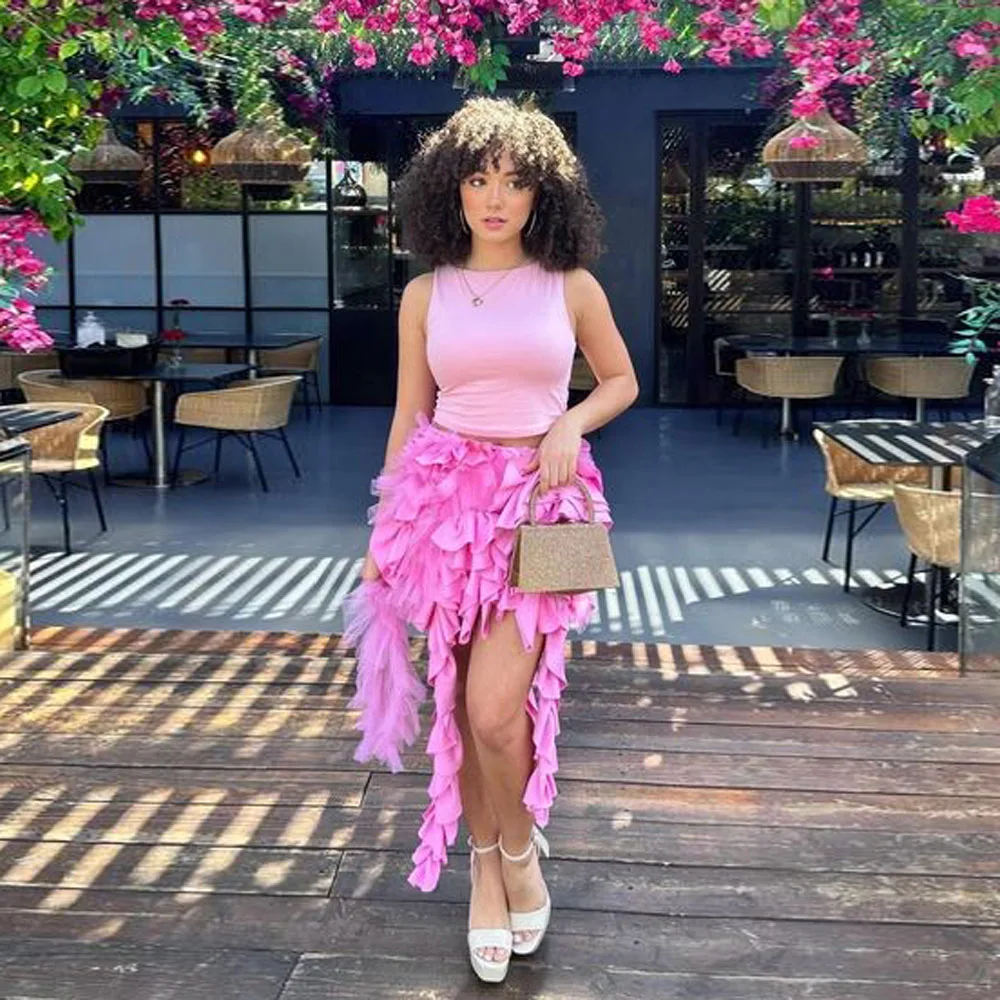 Special-Designed-Ruffles-Trimmed-Mini-Women-Skirt-Asymmetrical-Mini ...