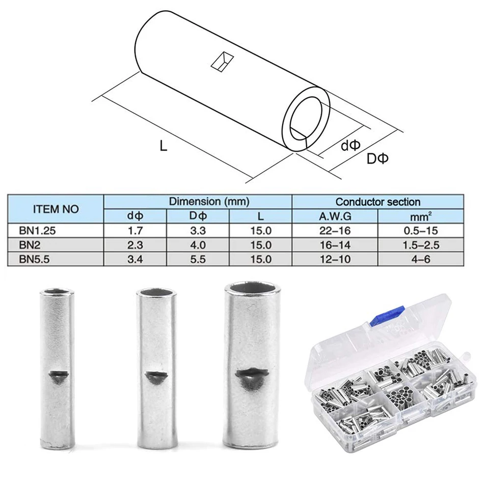 Uninsulated Crimp Connectors 150pcs 22-10AWG Wire Ferrule Cable ...