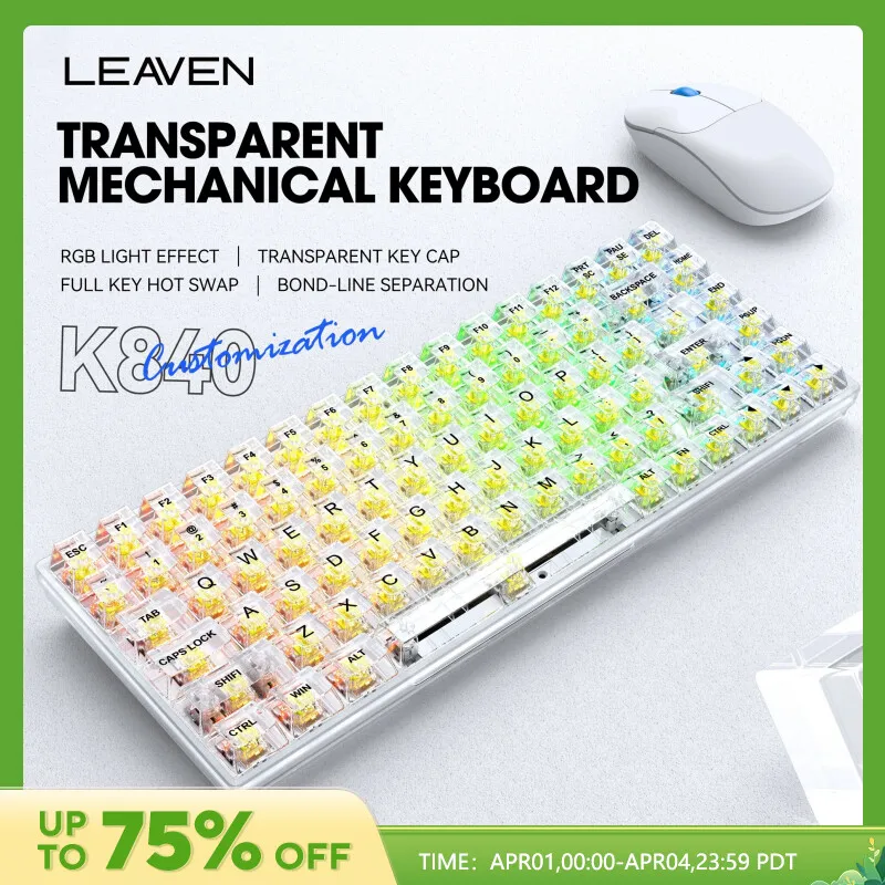 LEAVEN-K840-Transparent-Mechanical-Keyboard-Hot-Swappable-Customized-RGB-Lights-Office-Game ...