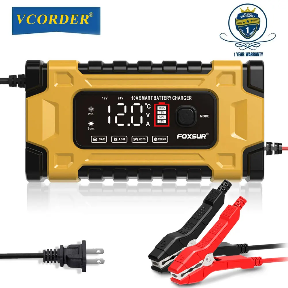 FOXSUR-12V-10A-Automotive-Battery-Charger-7-Stage-Car-Charger-Fast ...