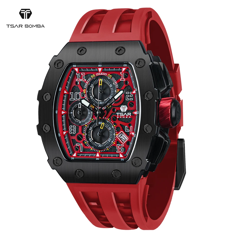 TSAR-BOMBA-Tonneau-Mens-Watches-Sapphire-Crystal-Red-Wristwatch ...