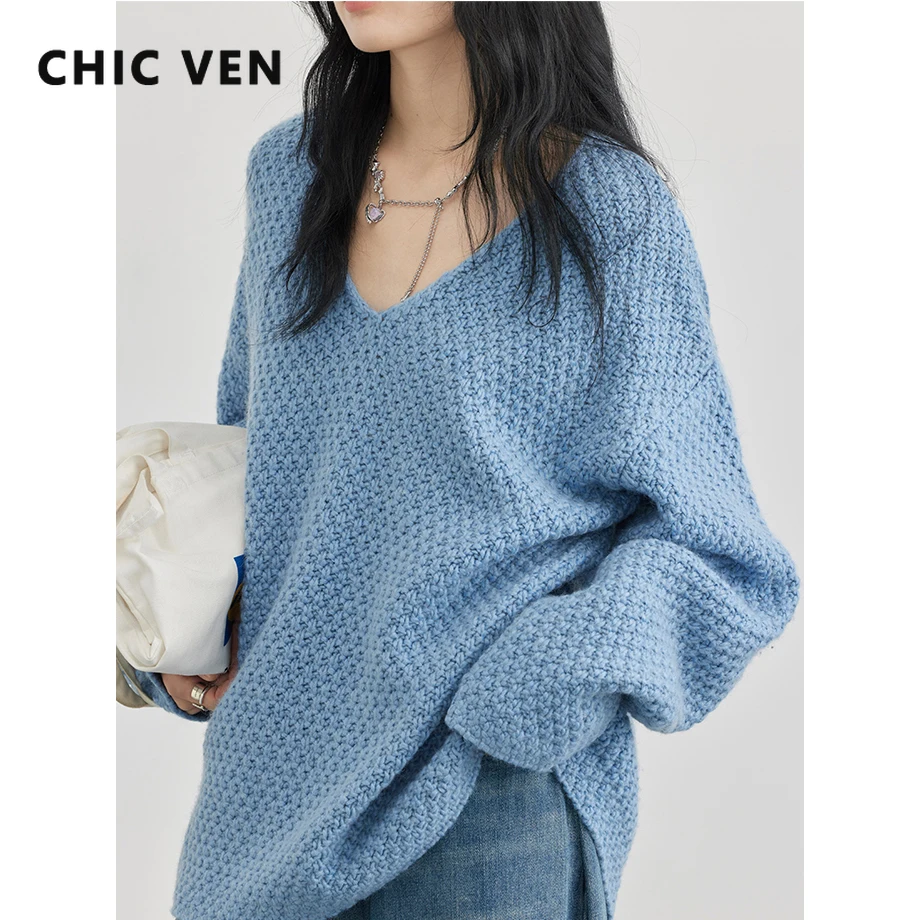 CHIC-VEN-Women-s-Sweaters-Loose-V-neck-Jumpers-Long-Sleeve-Pullover ...