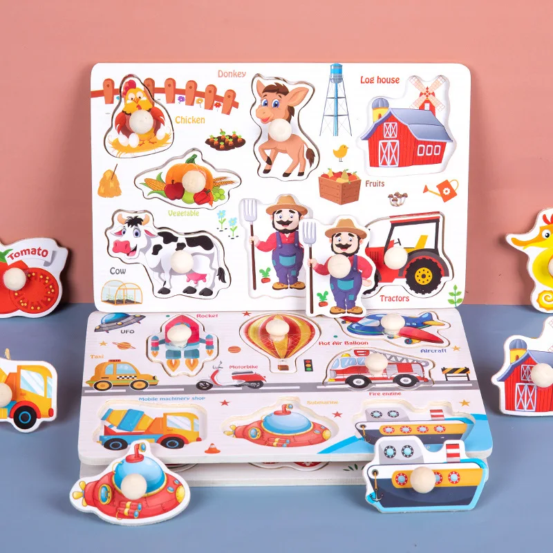 Children Montessori Educational Toys for Kids Wooden Puzzle Cartoon ...