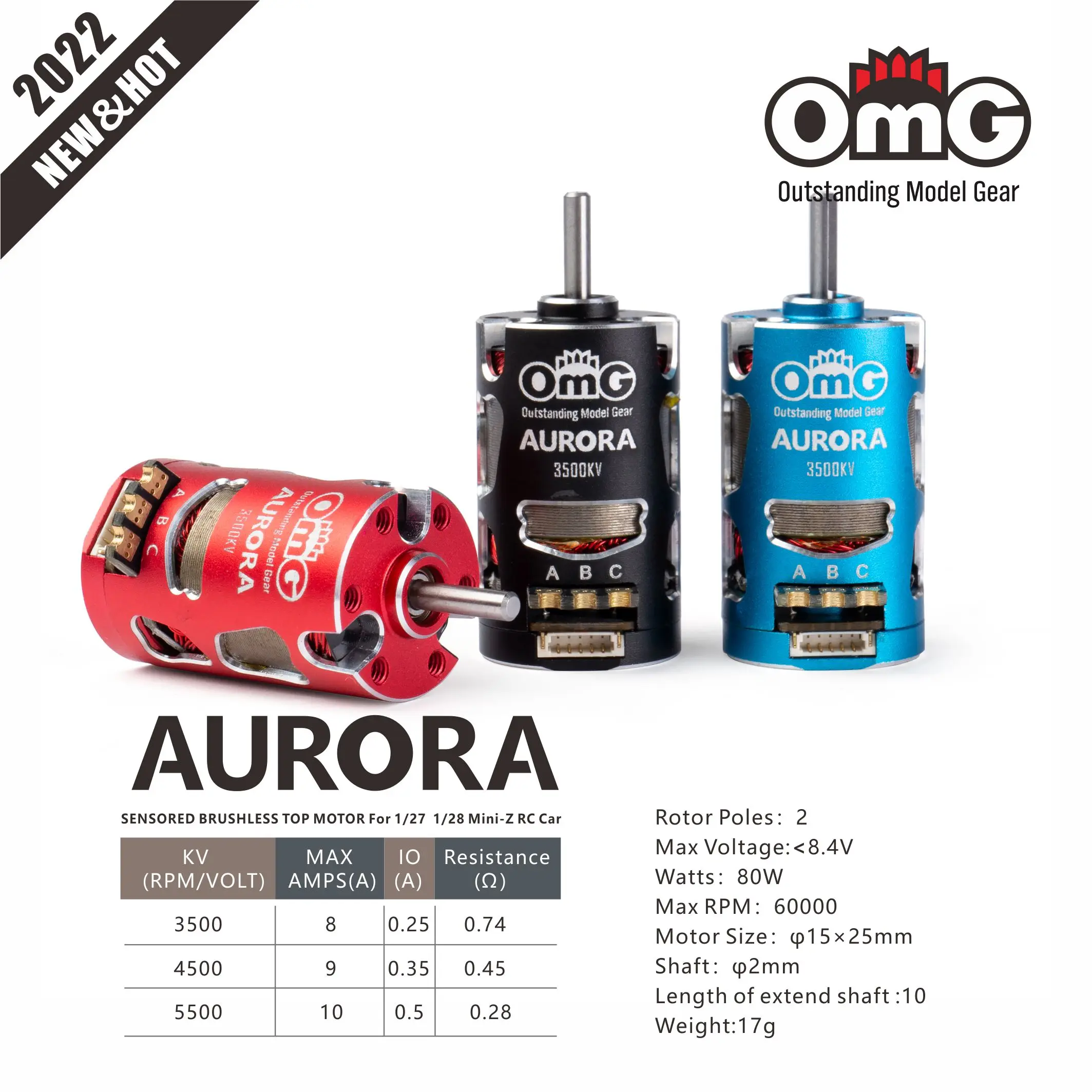 Omg Rc AURORA Series Sensored Brushless Top Motor, 3500KV, 4500KV ...