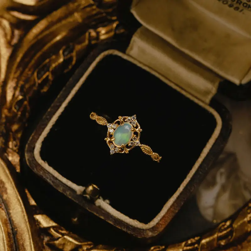 925-Sterling-Silver-14K-Yellow-Gold-Plated-Natural-Opal-Open-end-Ring ...