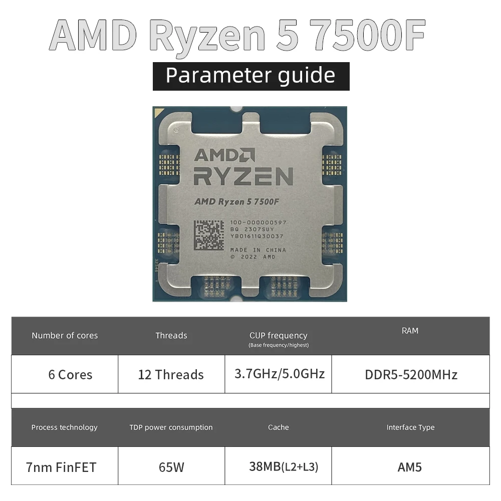 New AMD RYZEN5 7500F Brand New CPU Gaming Processor AMD r5 7500f 5NM ...