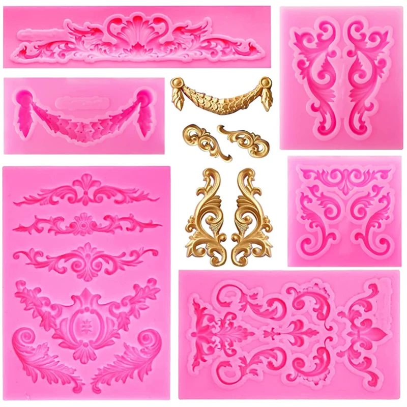 Baroque-Fondant-Mold-Lace-Scroll-Embossed-key-Silicone-Mold-for-Cake ...