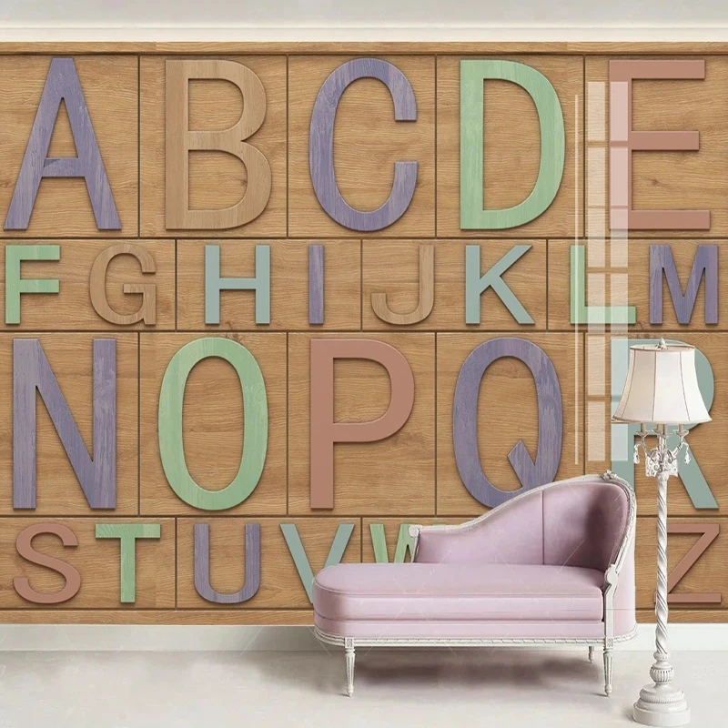 Custom-3D-Wooden-English-Letters-Mural-Wallpaper-For-Living-Room ...