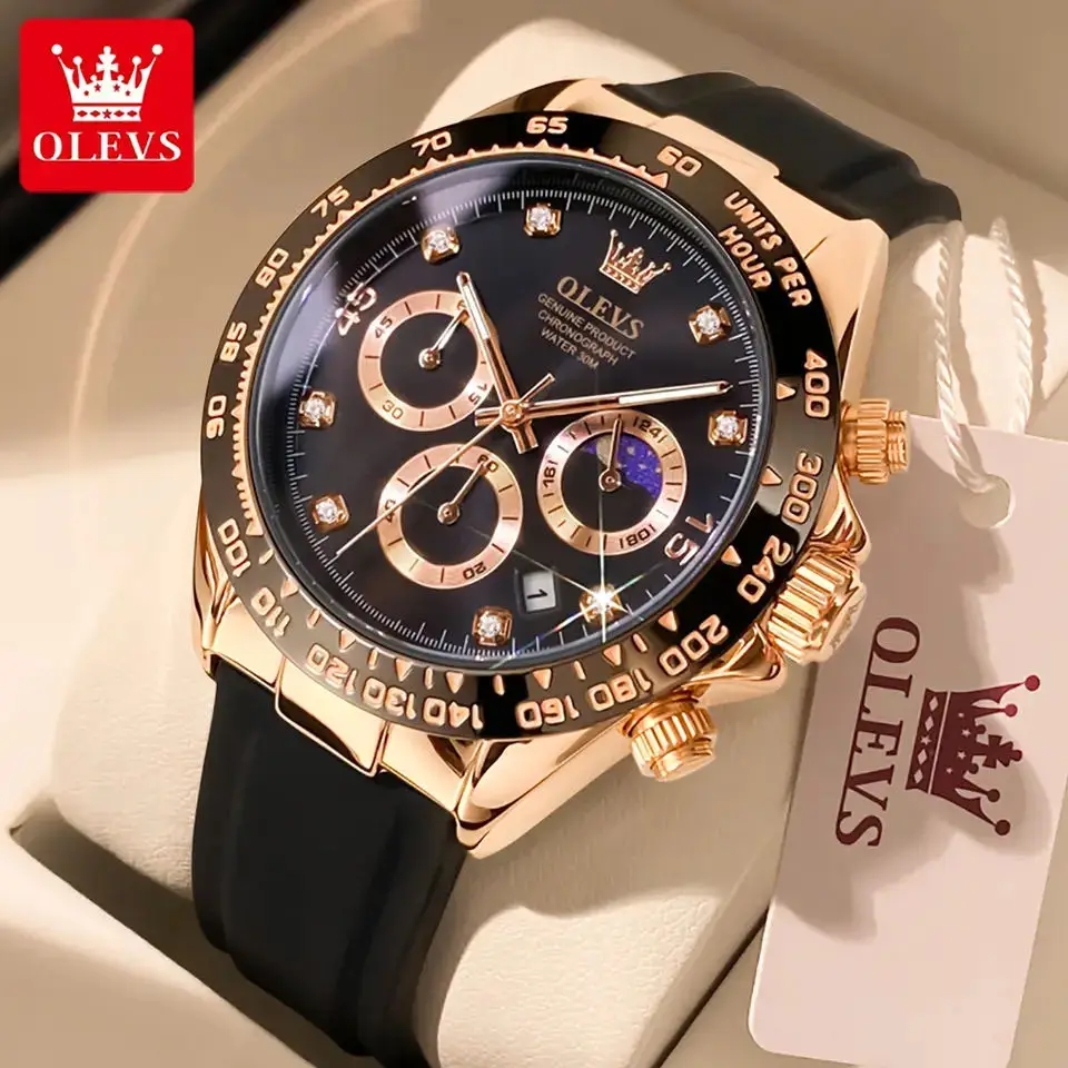 OLVES-Quartz-Watch-for-Men-Silicone-Strap-Moon-phase-Date-Chronograph-Dial-Waterproof-Luminous ...