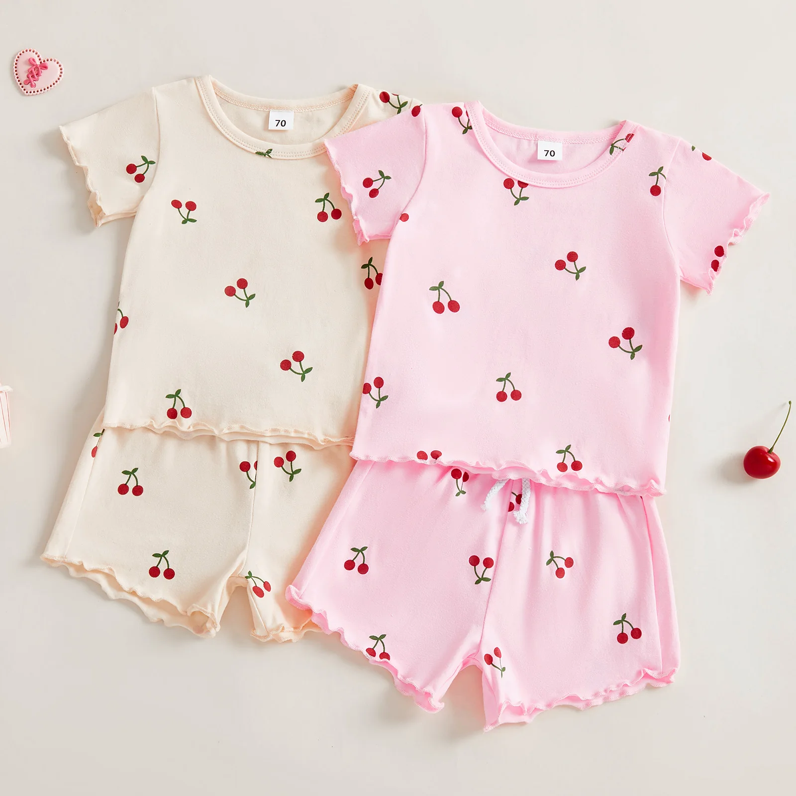 2Pcs Fashion Kids Baby Girl Summer Casual Outfits Short Sleeve Cherry ...