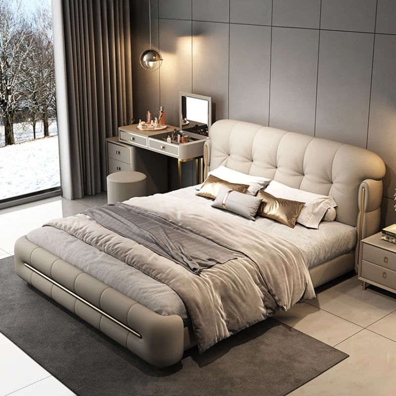 Pretty-Modern-Luxury-Bed-Frame-Storage-Elegant-Leather-Villa-Loft-Bed ...