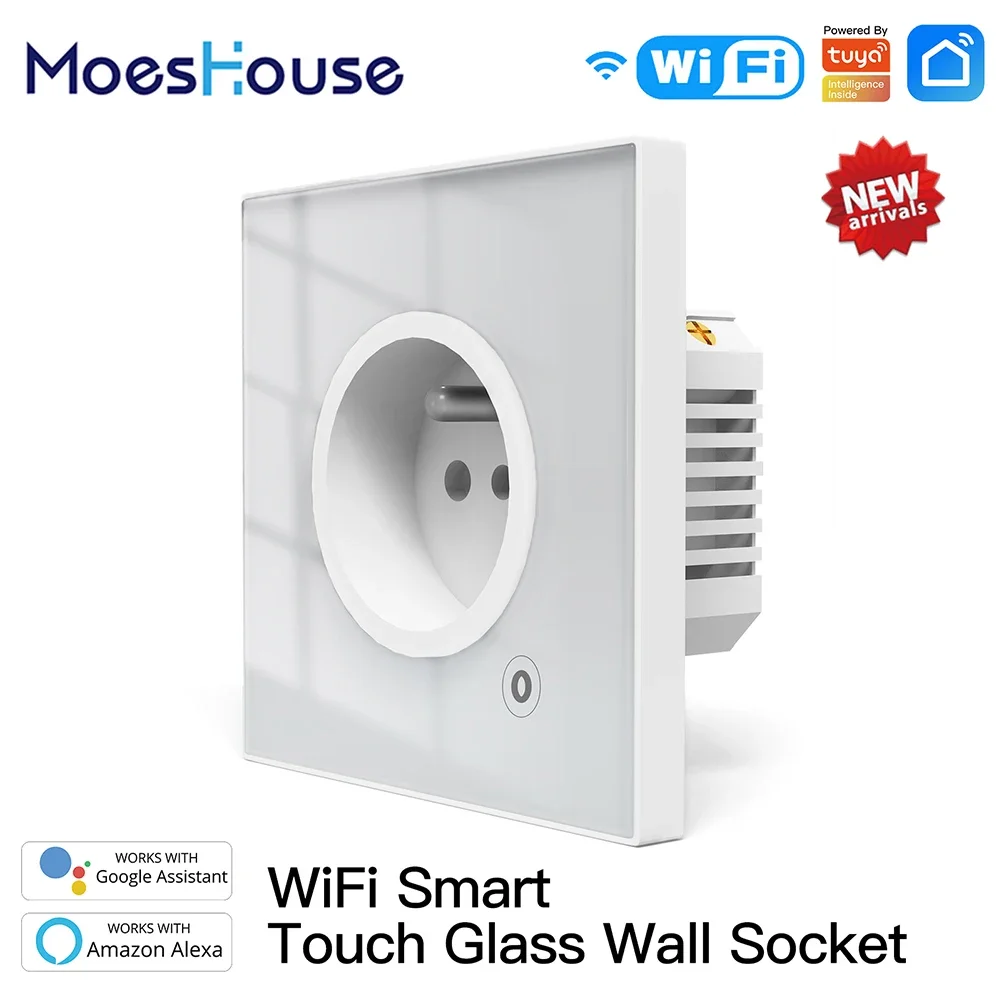 MoesHouse Smart Wall Socket FR Glass Panel Outlet Power Monitor White ...