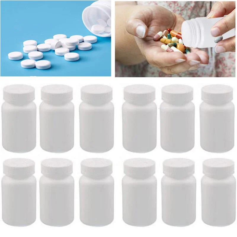5Pcs 15-100ml White Plastic Empty Sealed Bottle Portable Tablet ...
