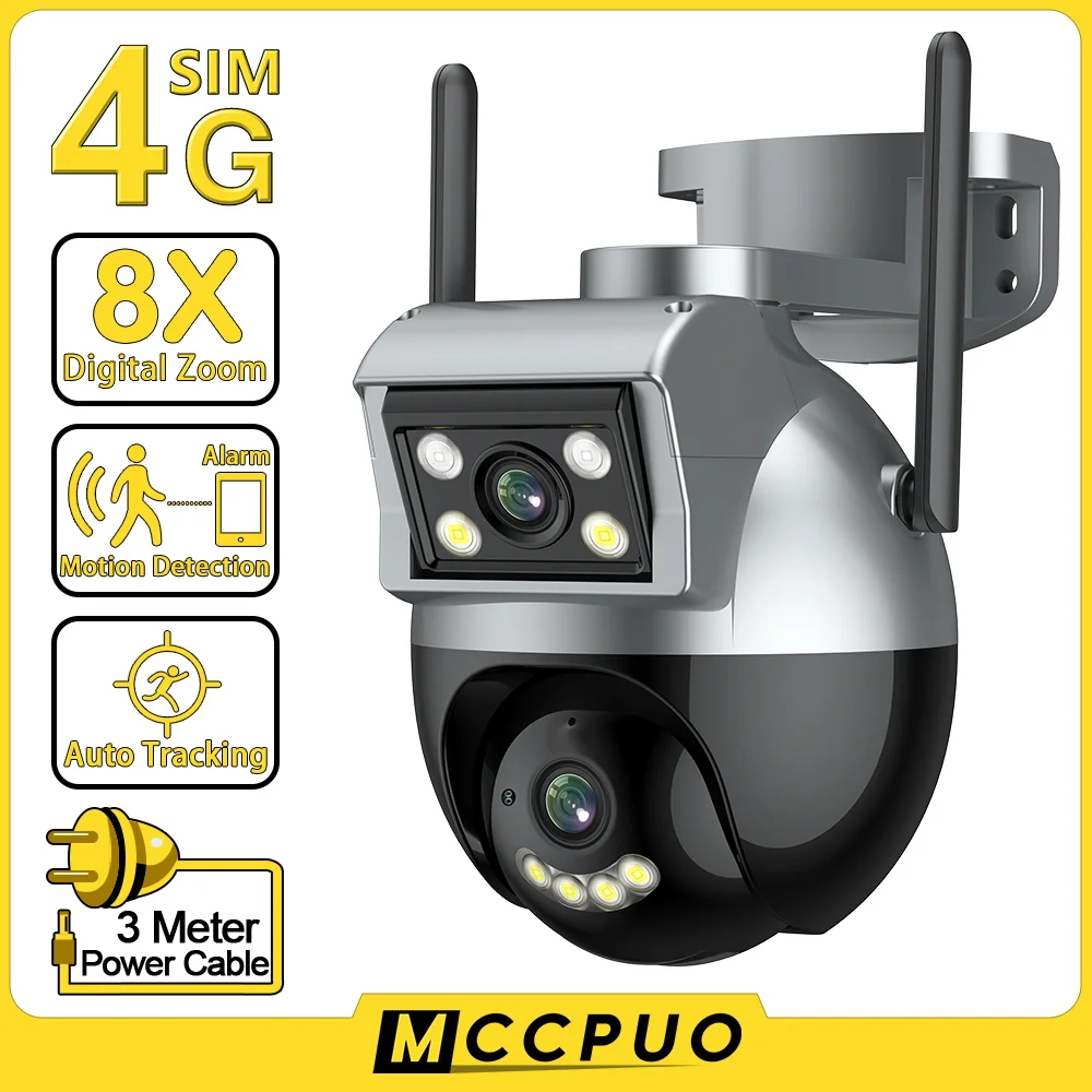 كاميرا Mccpuo 4K 8MP 4G بشريحة عدسة مزدوجة للمراقبة في الهواء الطلق واي ...