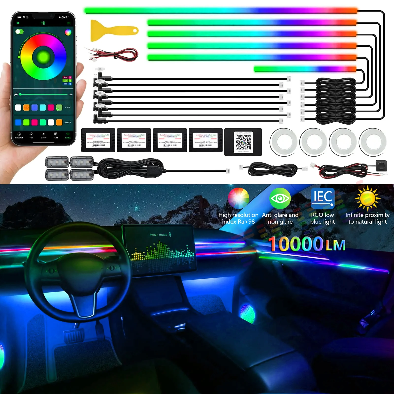 22-in-1-Dual-Zone-Symphony-LED-Car-Ambient-Lights-RGB-64-Colors ...