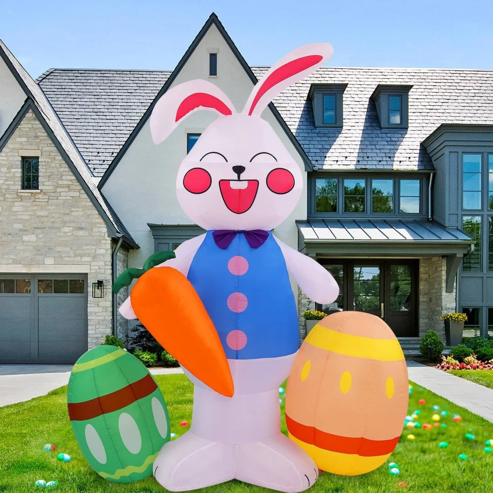 1.8M/6FT Inflatables Rabbit Holding Eggs Carrot Easter Decoration ...